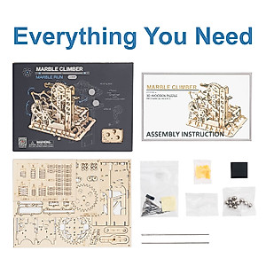 Rowood 3D Wooden Marble Run Puzzle Craft Toy, Gift for Adults & Teen Boys Girls, Age 14+, DIY Model Building Kits - Tower Coaster(Marble Climber)