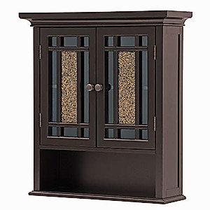 Teamson Home Windsor Over The Toilet Removable Wall Medicine Cabinet with 1 Fixed and 1 Adjustable Shelves 3 Storage Spaces 2 Glass Mosaic Doors and Rubbed Bronze-Finished Knobs, Dark Espresso
