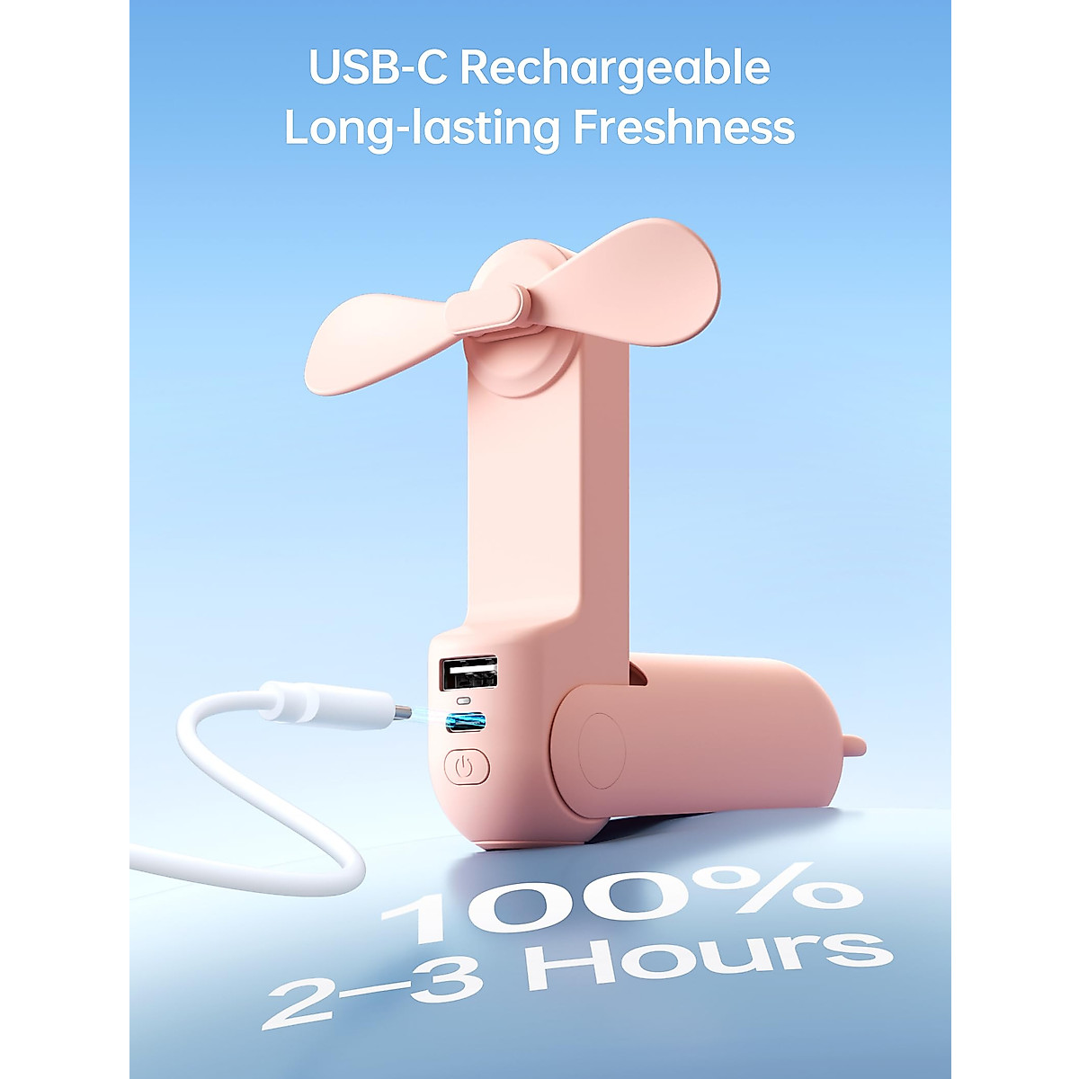 JISULIFE Handheld Mini Fan, 3 IN 1 Hand Fan, Portable USB Rechargeable Small Pocket Fan, Battery Operated Fan [14-21 Working Hours] with Power Bank, Flashlight Feature for Women,Travel,Outdoor-Pink, 1 Count (Pack of 1)