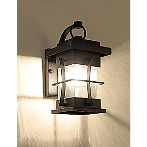 Delicavy Outdoor Wall Lanterns Small IP65 Waterproof Outdoor Wall Sconce Black Metal with Clear Seeded Glass Exterior Light fixtures Outside Wall Mount for Garage Driveway Patio Porch Lighting, Black