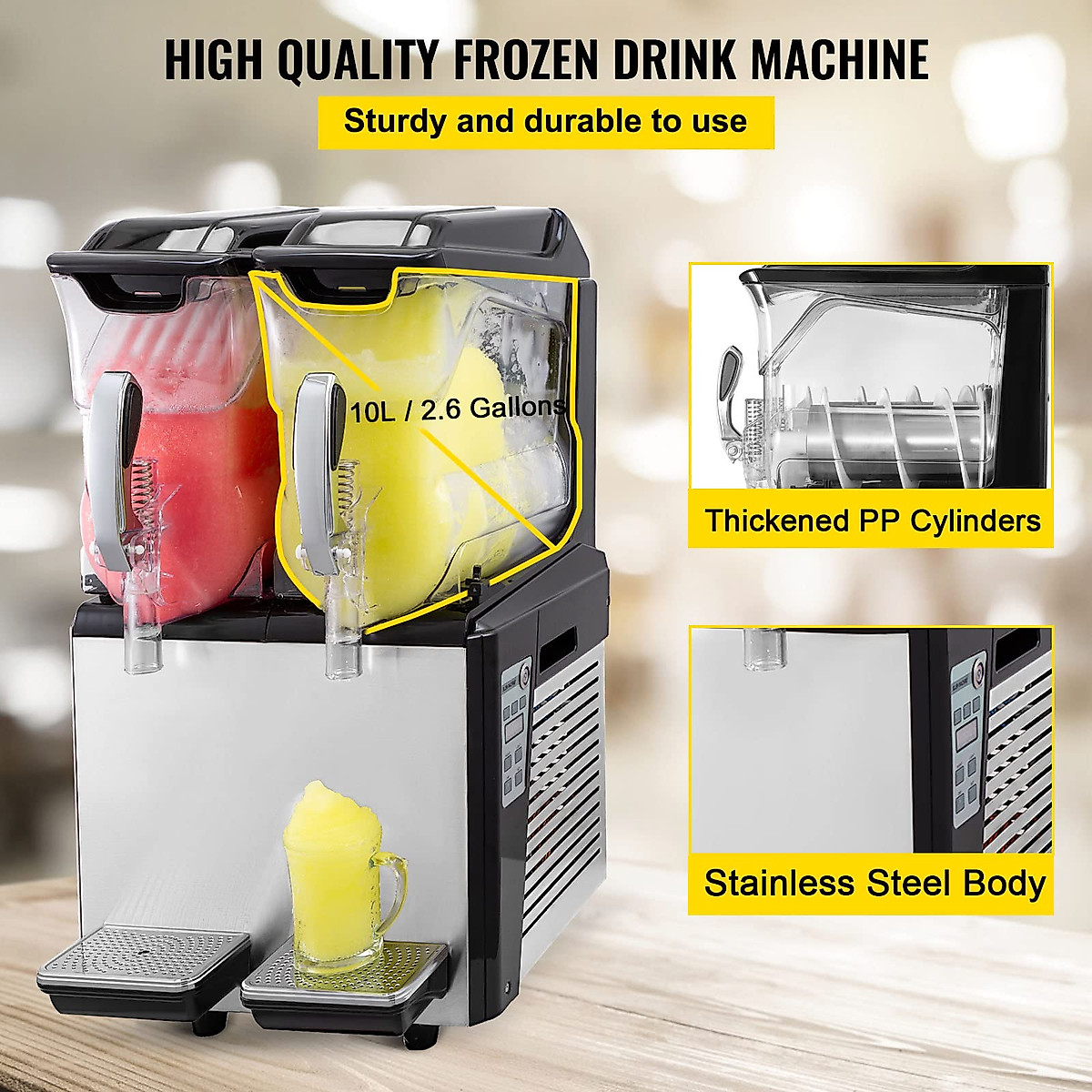 VEVOR Frozen Drink Machine, 10LX2 Tanks Commercial Slushy Machine, 900W Slush Drink Maker, Perfect for Restaurants Cafes Bars