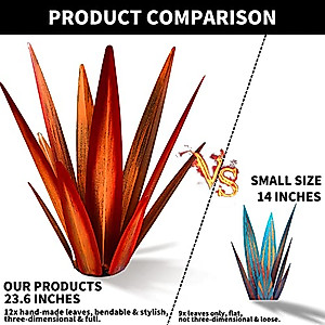 KODIBO Large Tequila Rustic Sculpture, Rustic Metal Agave Plants for Outdoor Patio Yard, Home Decor Hand Painted Metal Agave Garden Yard Statue, Outdoor Lawn Ornaments Yard Stakes (Red - L)