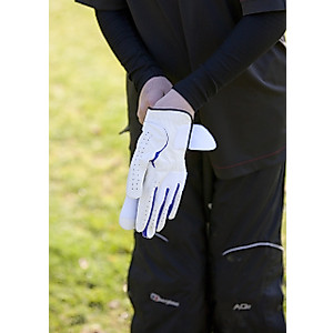 Grip-Par Junior golf glove for grip training recommended by PGA Professionals– R&A Approved – 9/10years –Right hand – Cabretta Leather - White/Blue Trim