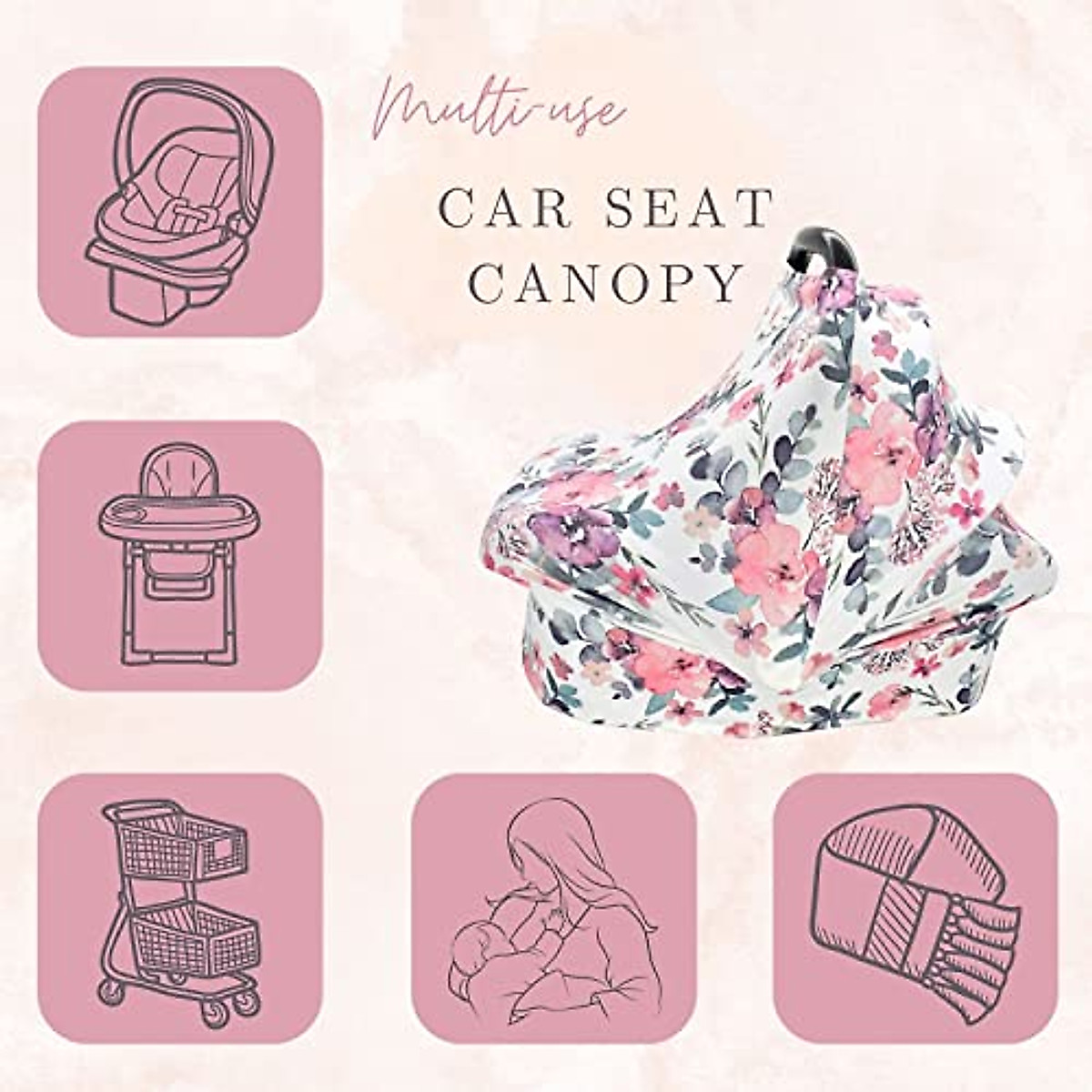 Car Seat Nursing Cover High Chair Cover 4 in 1 Carseat Canopy Nursing Breastfeeding Cover for Baby Girls (Flower)