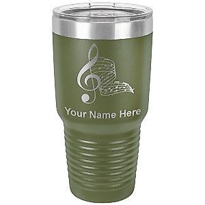 LaserGram 30oz Vacuum Insulated Tumbler Mug, Musical Notes, Personalized Engraving Included (Camo Green)