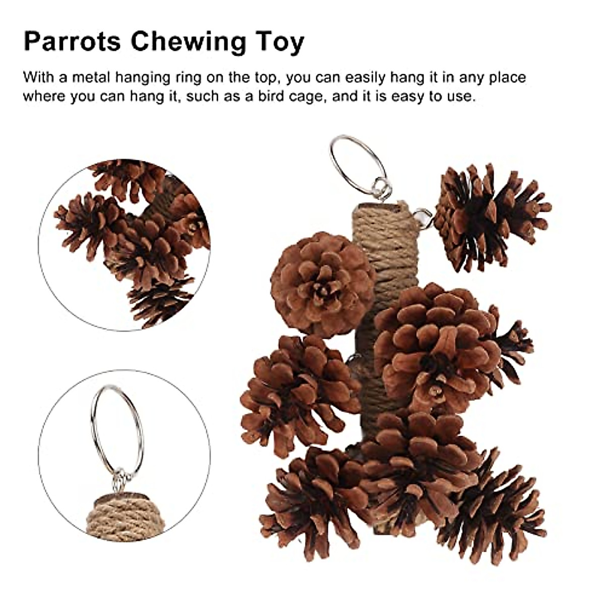Parrots Pine Cone Chewing Toy, Hamster Chew Toys Hanging Wooden Pine Cones Bird Cage Funny Chewing Toy for Parakeet Cockatiel Grey Lovebirds Budgies Cockatoos(S)