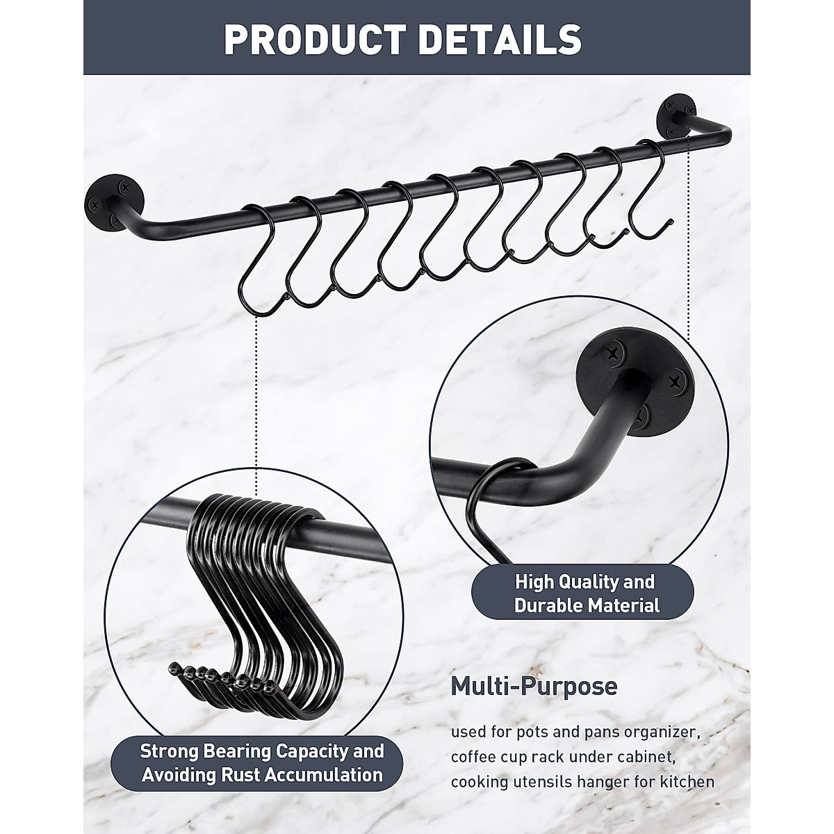 QYINXIU Coffee Mug Wall Rack，Coffee Cup Holder Wall Mounted，Mug Racks for Wall，Mug Wall Rack，Mug Holder Wall，Set of 2, Black (Black)