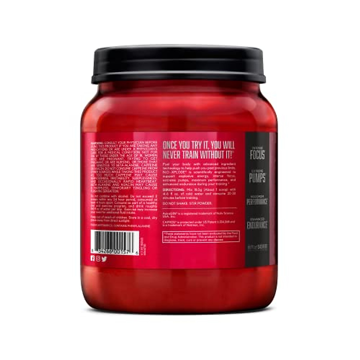 BSN N.O.-XPLODE Pre Workout Powder, Energy Supplement for Men and Women with Creatine and Beta-Alanine, Flavor: Watermelon, 60 Servings