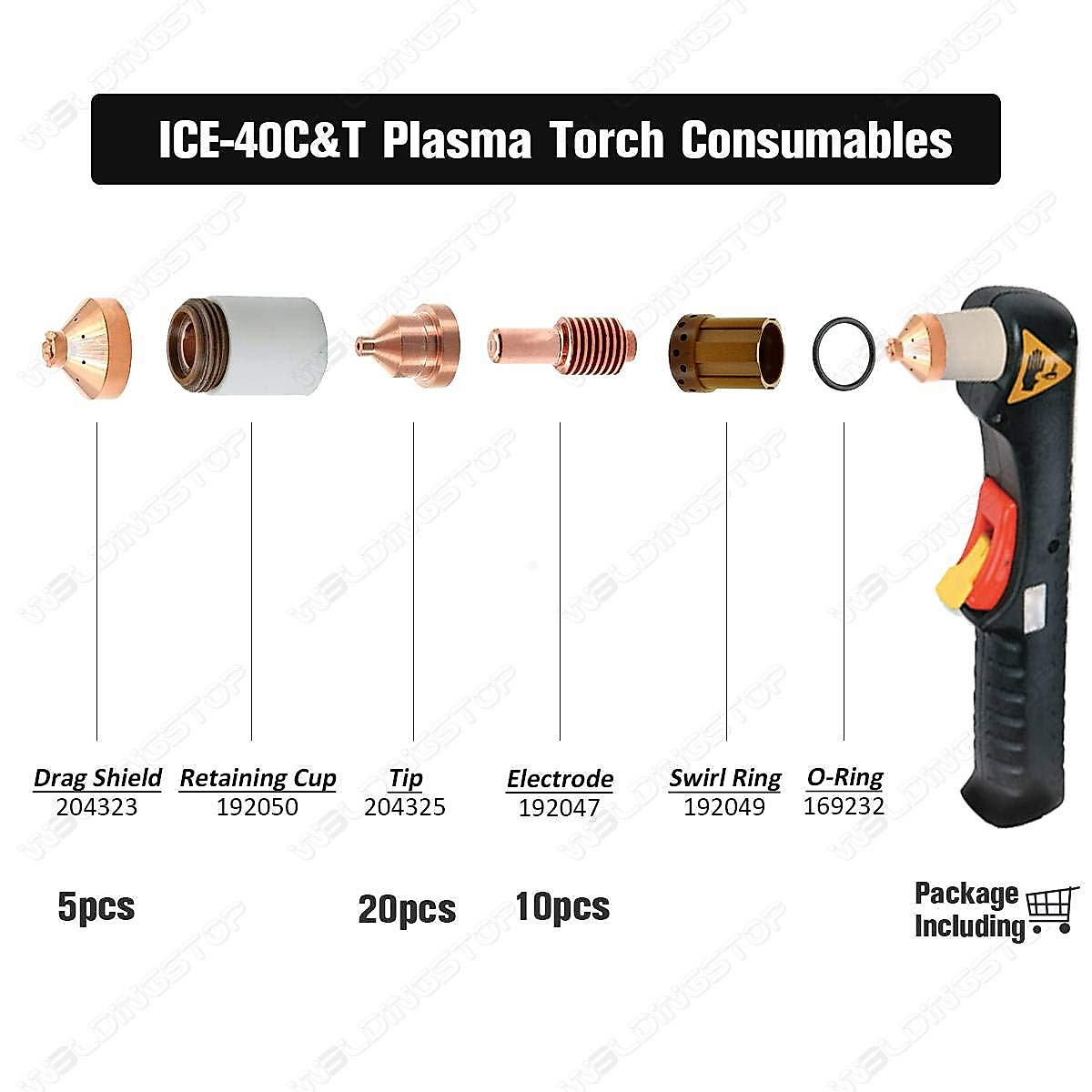 Plasma Electrode 192047 Nozzle 204325 Shield Cup for Miller ICE-40T / ICE-40TM Torch Consumables Kit 35pcs