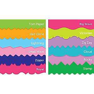 School Smart Paper Edger Scissors, 6-1/2 x 2-1/2 Inches, Assorted Colors, Set of 12