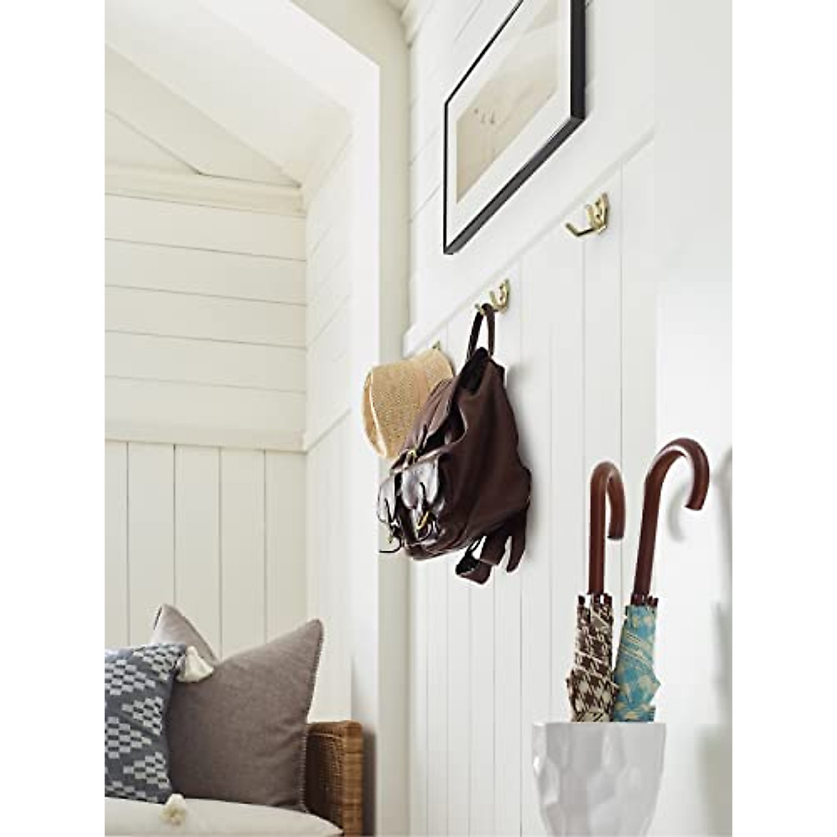 Amerock H37008BBZ | Benton Double Prong Decorative Wall Hook | Golden Champagne Hook for Coats, Hats, Backpacks, Bags | Hooks for Bathroom, Bedroom, Closet, Entryway, Laundry Room, Office