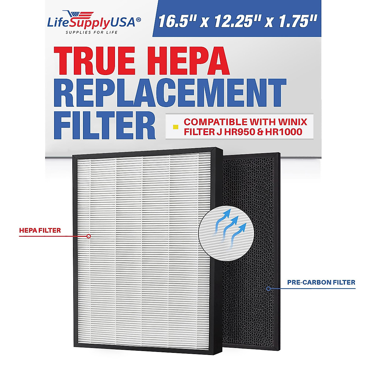 True HEPA Air Cleaner Filter Replacement Set Compatible with Winix Hr950 & Hr1000 Air Cleaners, Filter J by LifeSupplyUSA