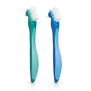 GUM Denture Brush - Dual Headed Hard Bristle Toothbrush for Dentures & Acrylic Retainers - Dentist Recommended Denture Cleaner (Pack of 1)