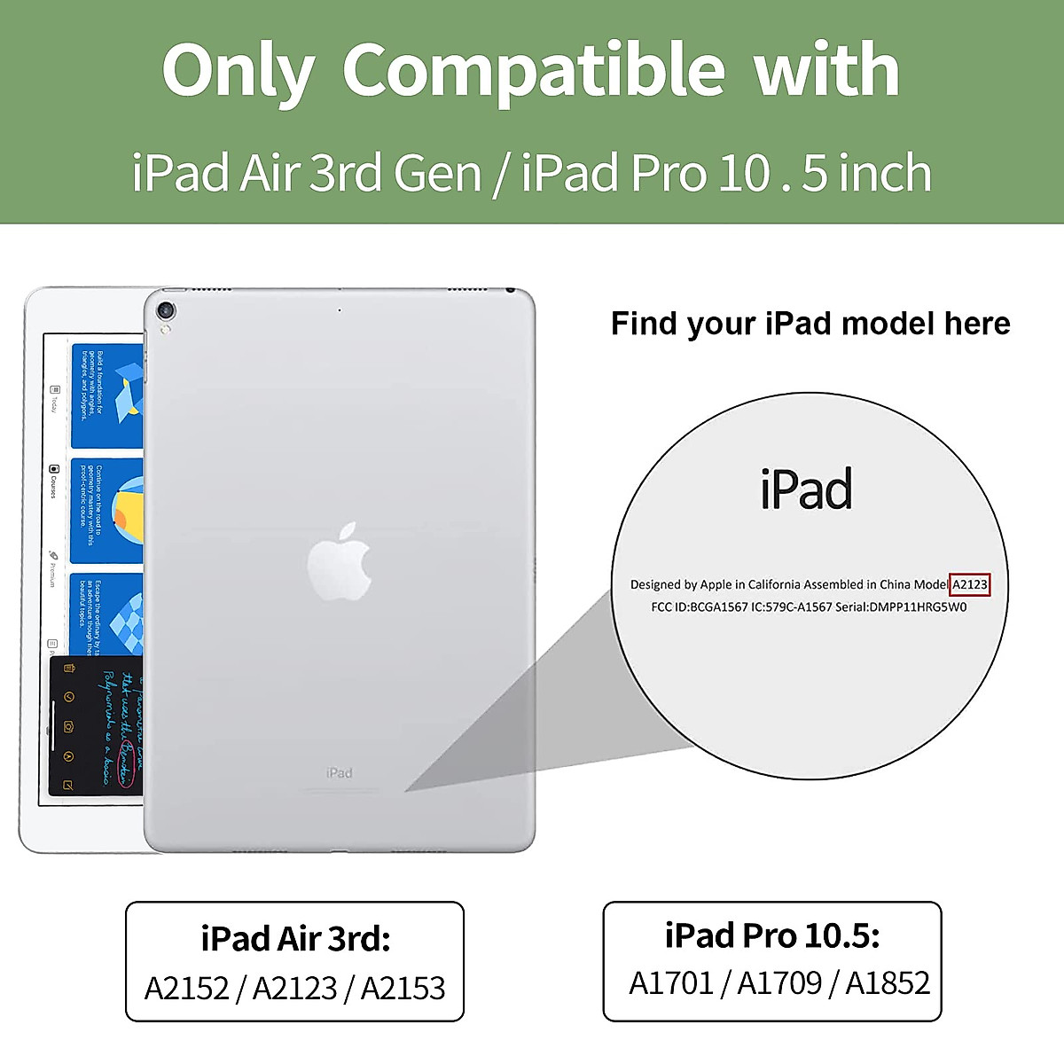 Aoub Case for iPad Air 3rd Generation/Pro 10.5, Trifold Stand Auto Sleep/Wake Slim Smart Cover Frosted Translucent Soft TPU Shockproof Case with Pencil Holder for Air/Pro 10.5 inch, Light Green