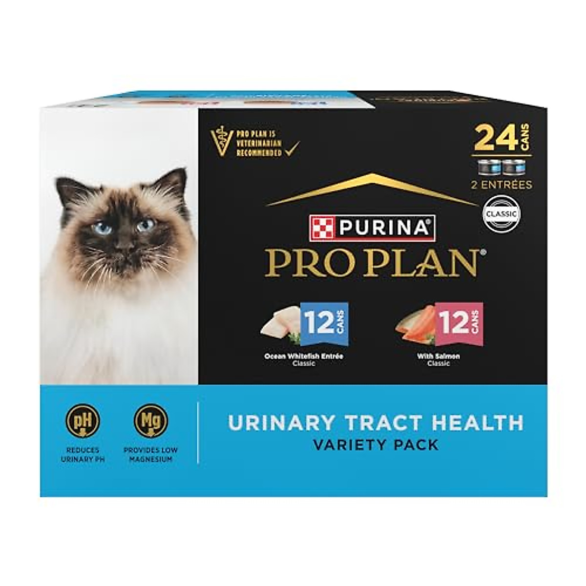 Purina Pro Plan Urinary Tract Health Pate Cat Food Variety Pack, Ocean Whitefish And With Salmon Entrees - (Pack of 24) 3 oz. Cans