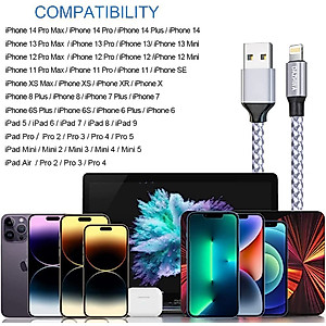 DAZHWA iPhone Charger 3pack 6ft [Apple MFi Certified] Nylon Braided USB-A to Lightning Cable Cell Phone Fast Charger Cord Compatible iPhone14/13/12/11Pro Max/XS/XR/X/8/7/iPad More