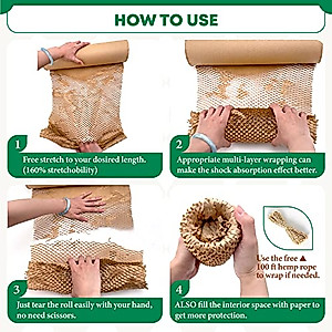 TDZWIN Honeycomb Packing Paper, 15"x 213' Eco Friendly Packing Paper for moving, Recyclable Honeycomb Packing Paper Wrapping Protective Roll With 12 Fragile Sticker Labels & 100Ft Jute Twine Brown