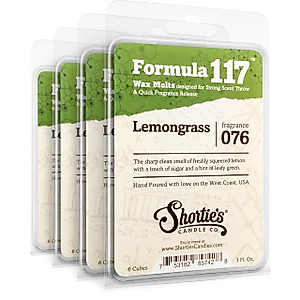 Shortie's Candle Company Lemongrass Wax Melts Bulk Pack - 4 Highly Scented 3 Oz. Bars (12 Oz. Total) - Made with Natural Oils - Fresh & Clean Air Freshener Cubes Collection