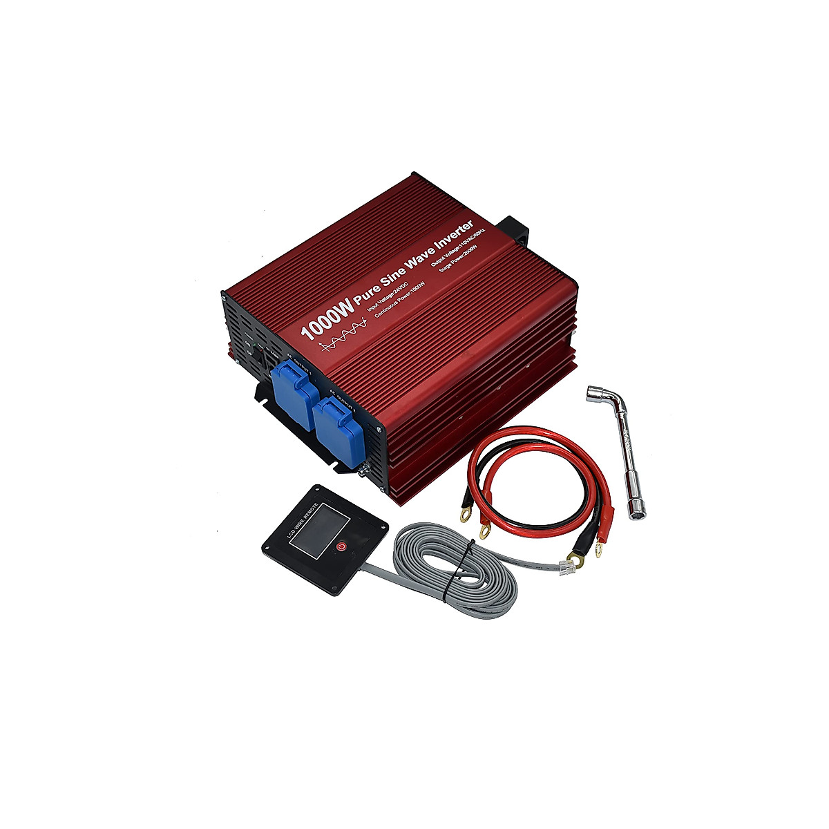 1000W Pure sine ave Power Inverter, Input DC24V Output AC110V 60Hz, with Dual Sockets, USB Output and LCD Wired Remote kit Ideal for 24V Solar System