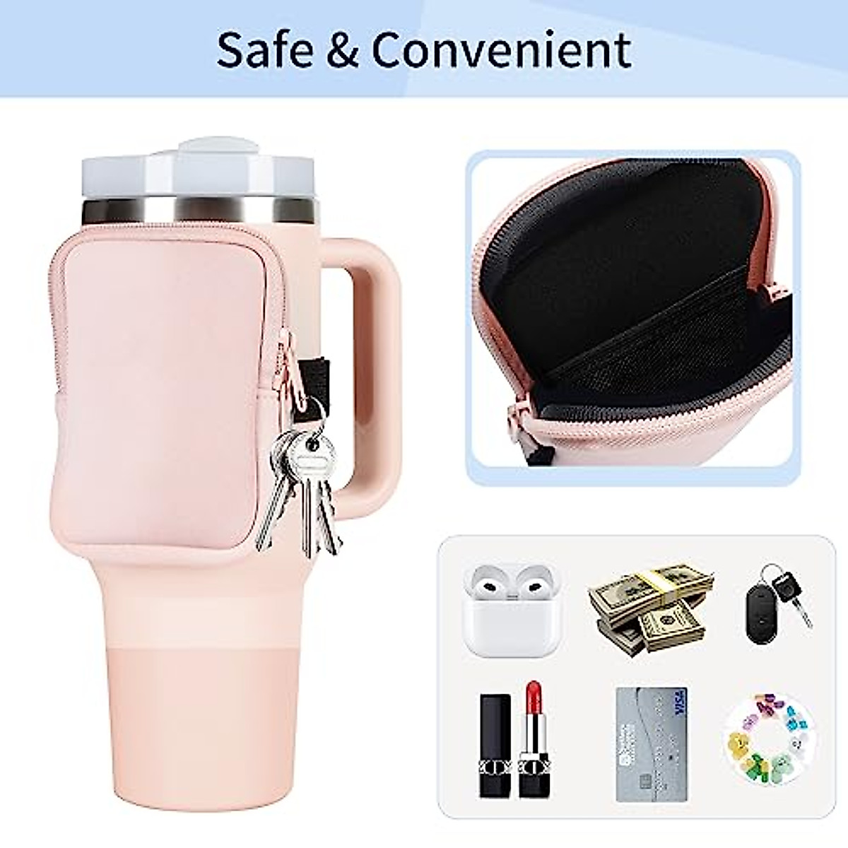 Towsnails Water Bottle Pouch for Stanley Quencher Adventure 20-40oz, Gym Tumbler Accessories for Women Men for Running, Workout Water Bottle Handheld Caddy Compatible with Stanley Tumbler-Pink
