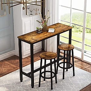 AWQM 3 Piece Bar Table Set, Industrial Pub Height Table with 2 Bar Stools,Dining Room Table Set, 47.2" Table and Classic Round Chairs Set, Ideal for Kitchen,Living Room