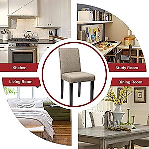 Furniwell Dining Chairs Upholstered Parson Urban Style Kitchen Living Room Side Padded Chair with Solid Wood Legs Set of 4 (Fabric, Beige)