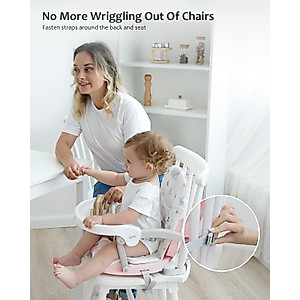 UBRAVOO 2in1 Portable Toddler Booster Seat, Grow with Baby Booster Seat for Dining Table with Removable Tray & Seat Pad, high Chair for Travel, ACE1013 Pink Flamingos