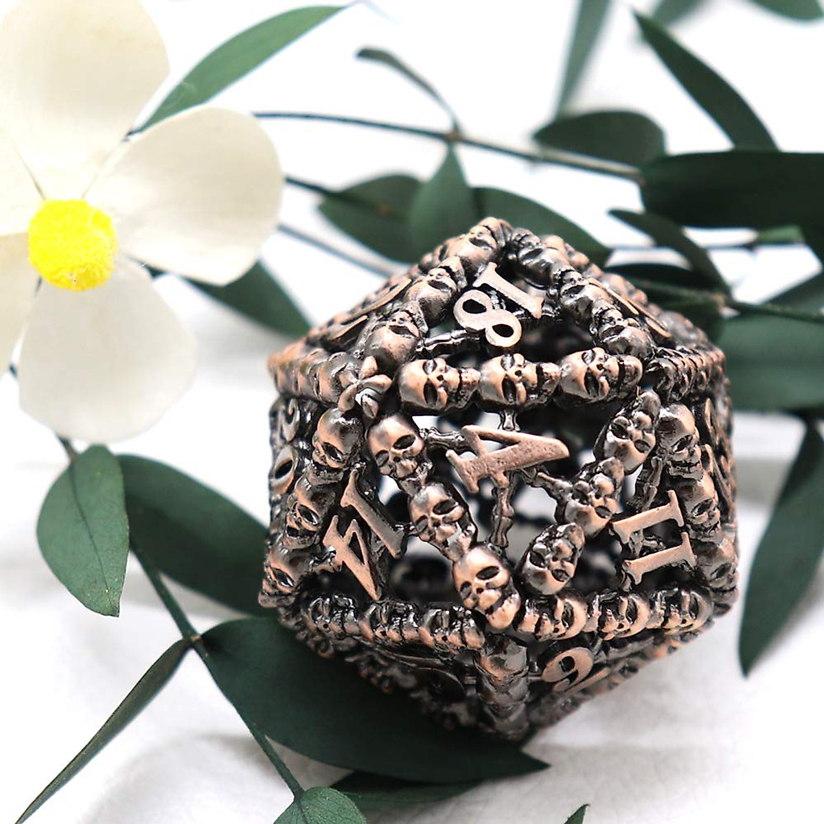 HVCMISHILE 40mm Large D&D Hollow Metal D20 Skull Galore Dice for DND Dungeons and Dragon of Pathfinder Tabletop RPG Polyhedral Dice (Antique Copper D20 Skull Dice)
