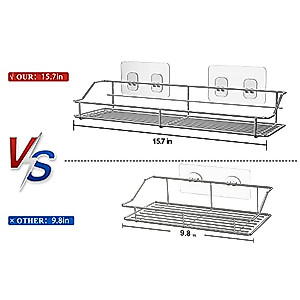 Orimade Bathroom Shelf Organizer Shower Caddy Storage Kitchen Rack with Traceless Transparent Adhesive No Drilling SUS304 Stainless Steel, 15 inch