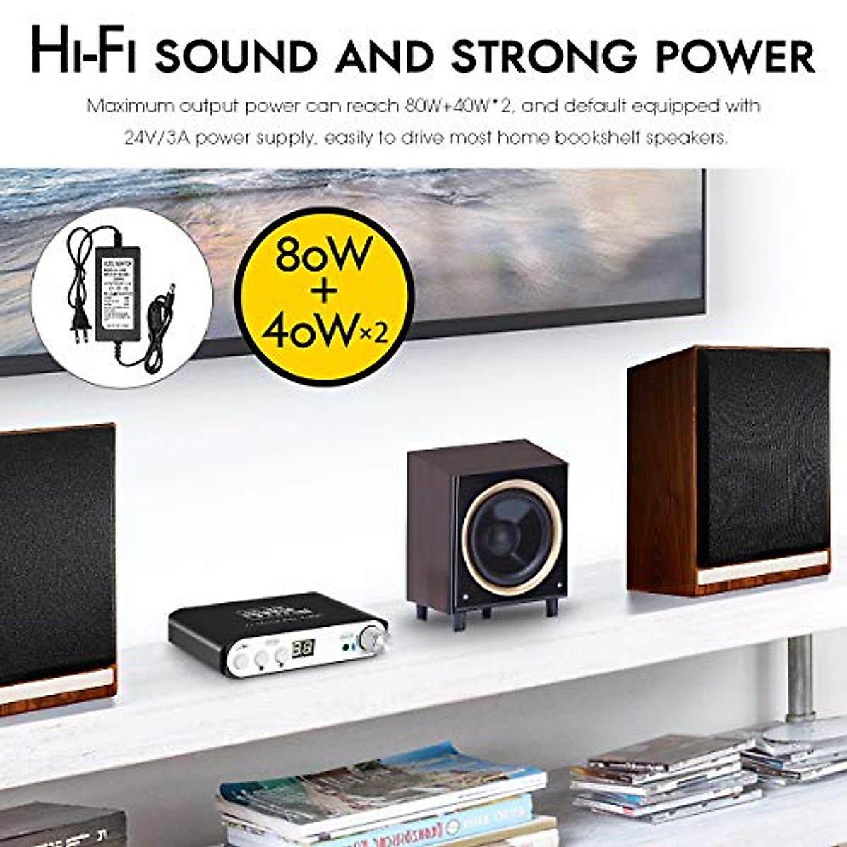 Nobsound 2.1 Channel Hi-Fi Bluetooth Power Amplifier, Mini Stereo Audio Amp with Dual DSP, Subwoofer Output, Desktop Mini Size, Home Theater (Q100)