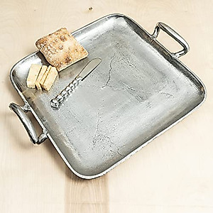 India Handicrafts Brushed Silver Tone Textured Square 17 inch Aluminum Serving Tray with Handles