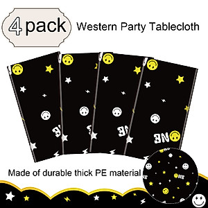 4 Pieces One Happy Dude Birthday Party Tablecloths Smile Face Tablecloth Party Decoration 54 x 108 Inch Rectangle Plastic Tablecloth Decoration Holiday Party Supplies
