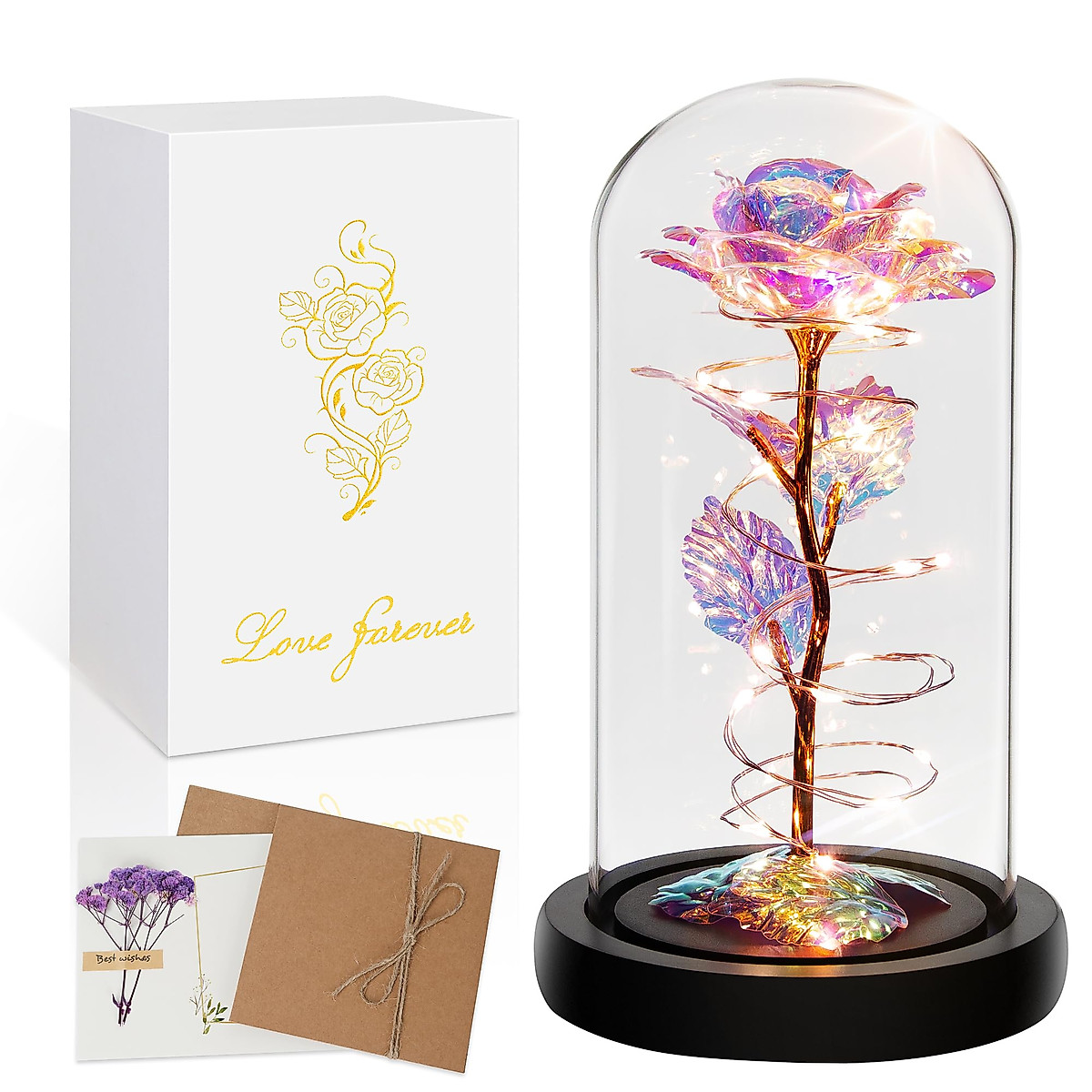 Mom Gifts for Mothers Day Rose Flower Gifts For Women,Mother Day Mom Gifts From Daughter Son,Birthday Gift for Women,Rainbow Rose Flower Gift For Her,Anniversary,Wedding,Light Up Rose In A Glass Dome