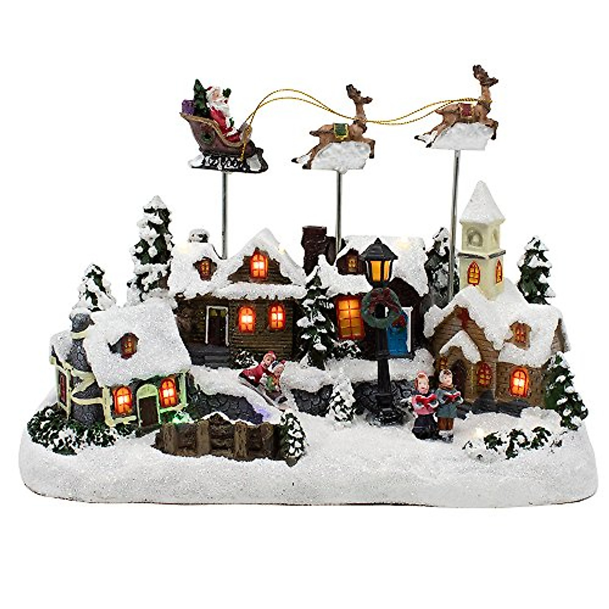 Kurt Adler Battery Operated Musical LED Village with Santa and Deer, 11-Inch