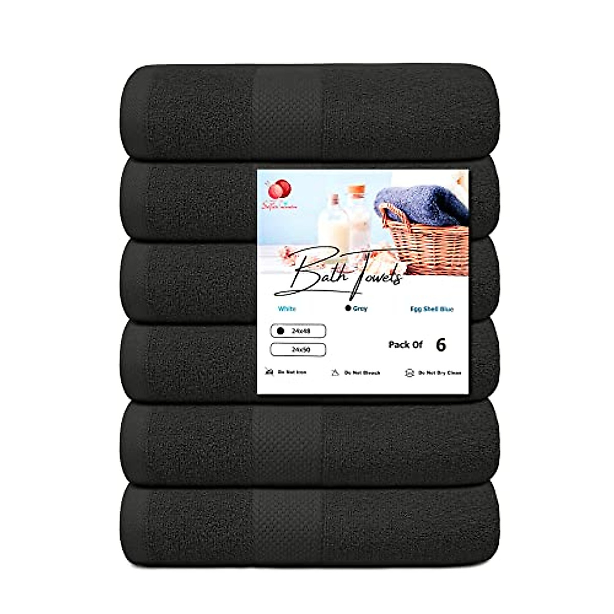 SOFTEX Linen 6-Pack Grey 24x48 Bath Towels Soft, Plush, Quick Dry, Absorbent, Premium Quality, Ultimate Comfort, Spa Experience, Home (100% Cotton)