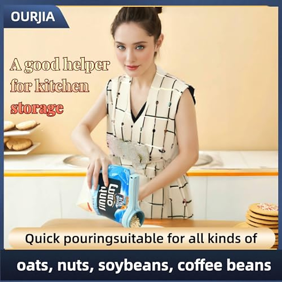 Food Storage Sealing Clips with Pour Spouts, Bag Clips for Food, Kitchen Chip Bag Clips, Plastic Cap Sealer Clips, Great for Kitchen Food Storagec,OURJIA,2pcs (Pink-L&White-s)