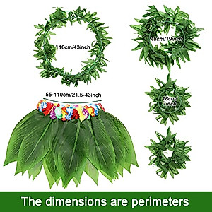 5 Pieces Tropical Fern Leaf Lei Party Accessory Artificial Leaves Garland Necklace Headband Wristband Skirt for Hawaiian Costumes Halloween Luau Party Supplies
