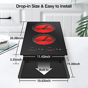 POTFYA Electric Cooktop, 12 Inch Built-in Radiant Electric Stove Top,110V 2100W Electric burner with 2 Burners,9 Power Levels,Kids Safety Lock & Timer, Overheat Protection,Sensor Touch Control