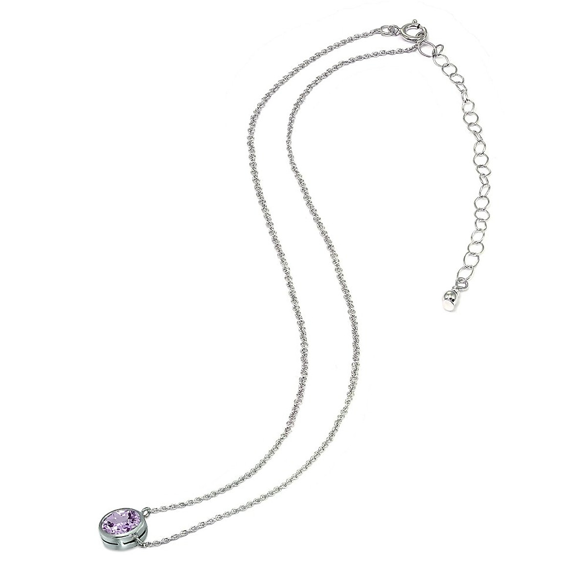 B. BRILLIANT Purple Necklace for Women Solitaire Bezel Genuine Amethyst Gemstone Sterling Silver Chokers Bridesmaids Fashion Stacking Trendy Birthday