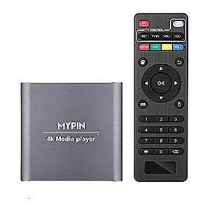 4K Media Player with Remote Control, Digital MP4 Player for 8TB HDD/USB Drive/TF Card/H.265 MP4 PPT MKV AVI Support HDMI/AV/Optical Out and USB Mouse/Keyboard-HDMI up to 7.1 Surround Sound (Grey)