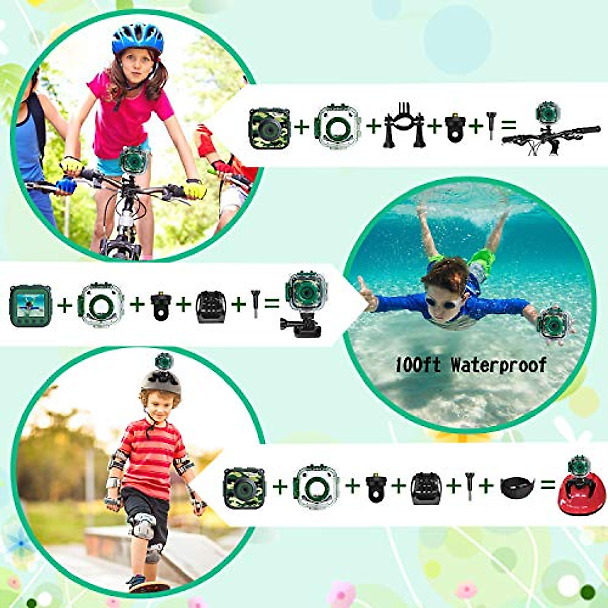 PROGRACE Kids Waterproof Camera Toys - Underwater Video Camera for Kids 1080P HD Camcorder Toy Gift Boys 3 4 5 6 7 8 9 10 11 12 Year Old Vlogging YouTube Children Digital Camera Build-in Games
