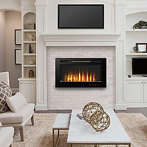 FULEIWO 30 inch Recessed and Wall Mounted Electric Fireplace, Low Noise,Fit for 2 x 4 and 2 x 6 Stud, Remote Control with Timer,Touch Screen,Adjustable Flame Color and Speed, 750-1500W