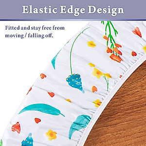 UMINEUX Round Fitted Vinyl Tablecloth with Elastic Edged & Flannel Backing, Waterproof Wipeable Round Table Cover for Indoor Outdoor Patio Use - Fits Tables up to 45" - 56" Diameter(Red-Flower)