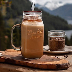 ANOTION Mason Jar Iced Coffee Cup with Handle, 24oz Regular Mouth Mason Jars with Lid and Straw Glass Coffee Drinking Glasses Tumbler Reusable Cups Bottles for Travel Office Home