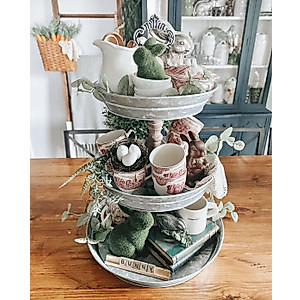 3 Tiered Tray Stand [XL] - Stunning, Extra Large Three Tiered Tray Stand, Farmhouse Tiered Tray, Cookie Display Stand, Metal Serving Tray, Galvanized Tiered Tray for Rustic Party Decor, Pastry Stand