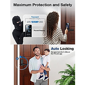 Wi-Fi Smart Lock, Fingerprint Keyless Entry Door Lock with Handle, Smart Lock for Front Door Anti-Peeping, Electronic Digital Keypad Door Lock Works with Alexa, Remotely Control (G2 Gateway Included)