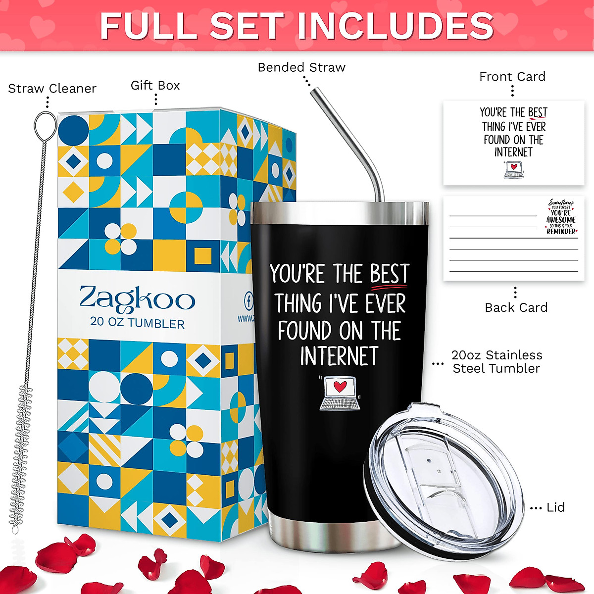 ZAGKOO Anniversary For Him, Her Gifts - Gifts For Boyfriend, Girlfriend, Husband, Wife, Friends - Romantic I Love You Couple Gifts For Him, Her - Birthday Gifts For Him, Her, Men, Women - Tumbler 20oz