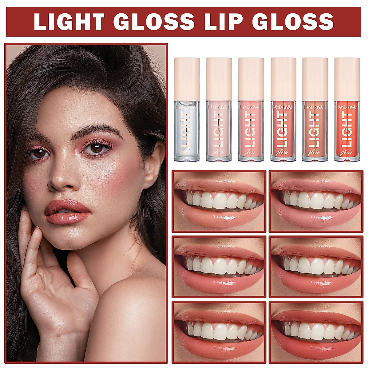 AWCCXMYM 6PCS Nude Lip Gloss Set Shine Glossy Plumping Clear Non-Sticky Matte Liquid Nude Lipstick Lip Stain Set A