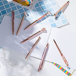 HLPHA 10 Pcs Rose Gold Ballpoint Pen Set Crystal Diamond Metal Liquid Sand Glitter Retractable Pens Black Ink Fancy Gifts for Women Wedding School Office Ballpoint Pens（Rose Gold）