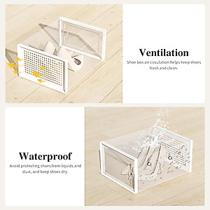 Kuject X-Large Shoe Storage Boxes Organizers Clear Plastic Stackable 6 Pack, Shoe Rack & Holder Substitute, Sneaker Containers, Toy Storage Organizer Bins for Entryway, Closet, Under Bed, White